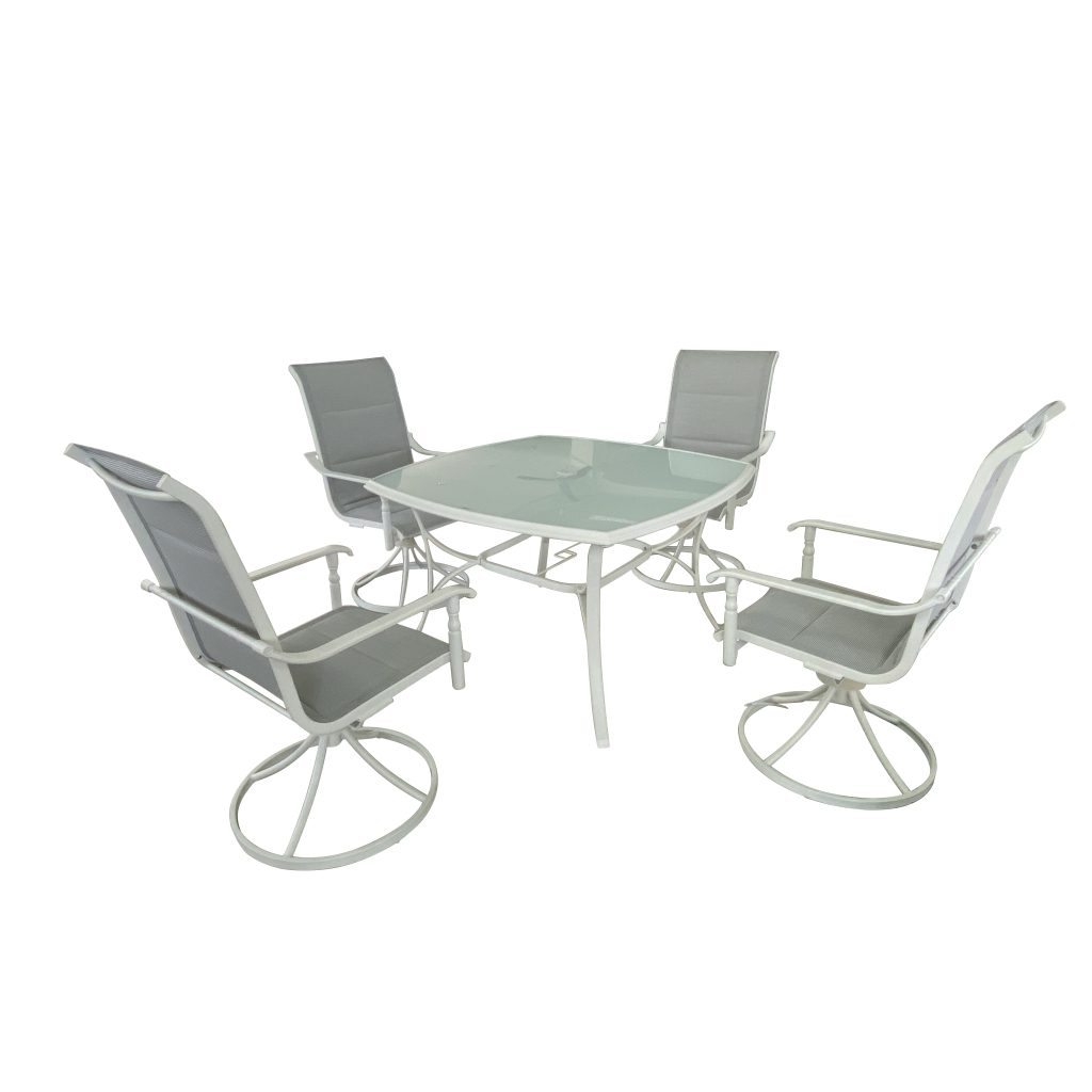 Ashbury White - 5-Piece Swivel Outdoor Dining Set | Steel Frame with ...